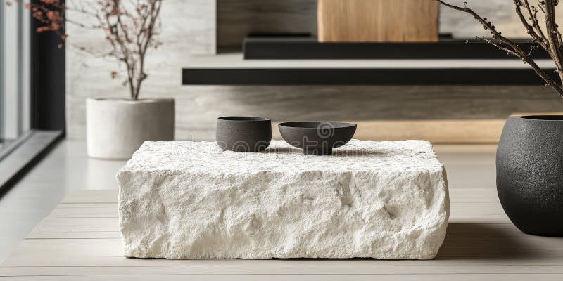 Sleek White Stone Pedestal with Rough, Rustic Texture, Offering a ...