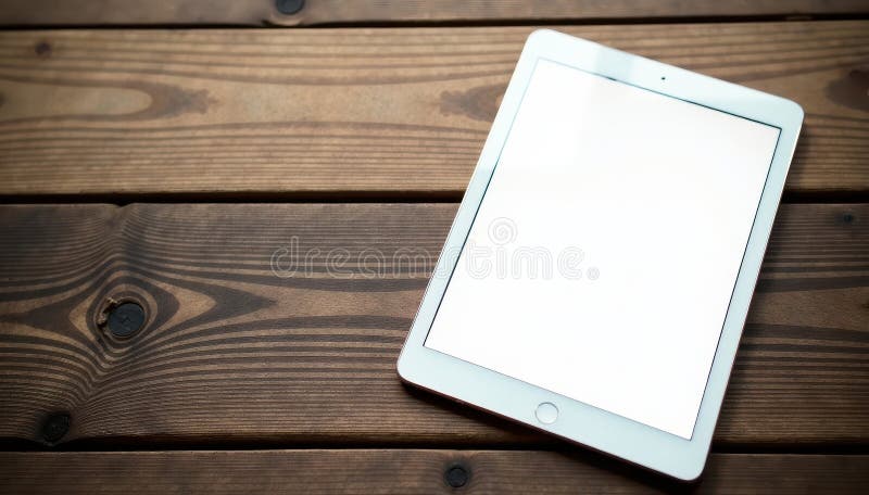 Sleek White Tablet, Empty Display, Rustic Wood, Digital Display, Clean ...