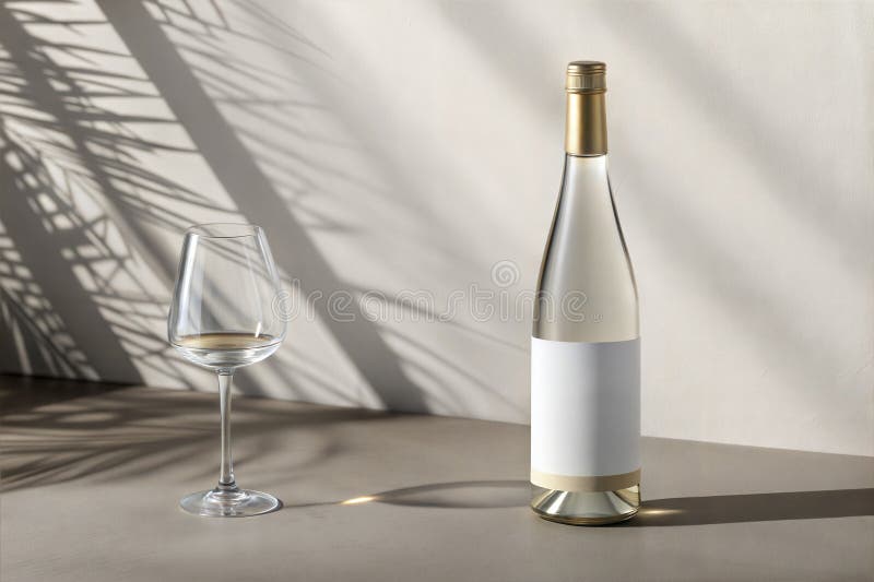 Minimalistic Mockup of a White Wine Bottle with a Glass Showcasing ...