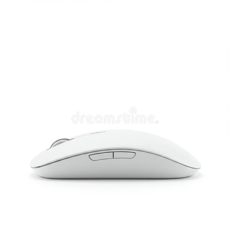 A Sleek, White Wireless Computer Mouse is Shown from the Side Against a ...