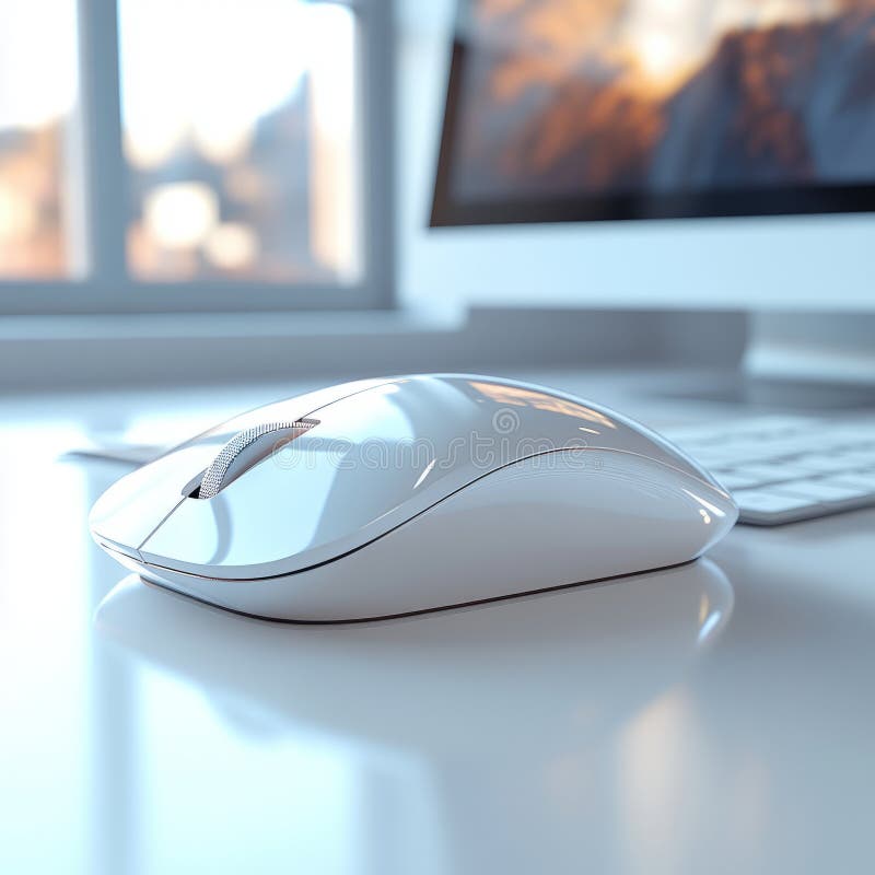 Sleek White Wireless Mouse on a Modern Office Desk. Stock Photo - Image ...