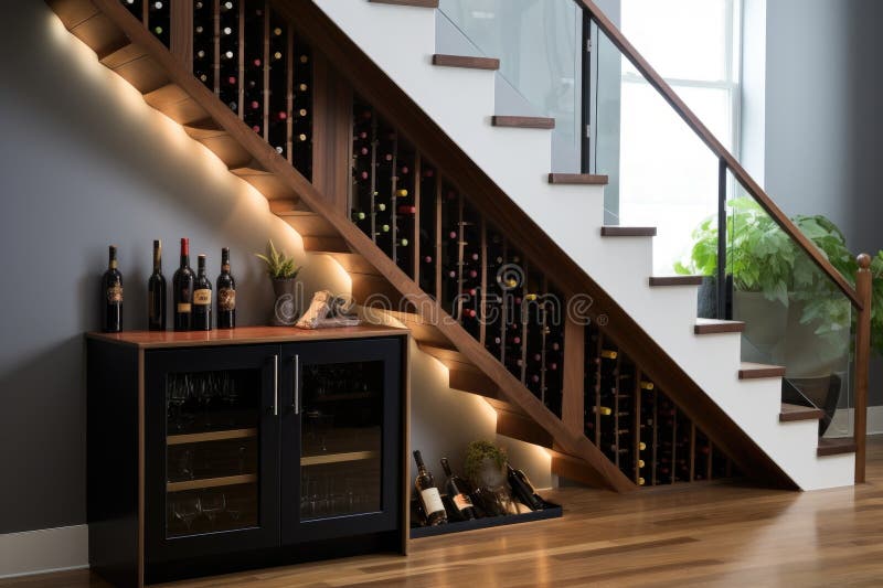 Sleek Wine Rack Built into Stair Wall Stock Illustration - Illustration ...