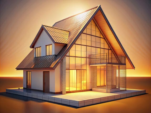 Sleek Wireframe Modern House Design TwoStory Minimalist Home Visualization Stock Illustration ...