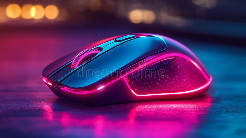 Sleek Wireless Gaming Mouse with RGB Lights on Dark Reflective Surface ...