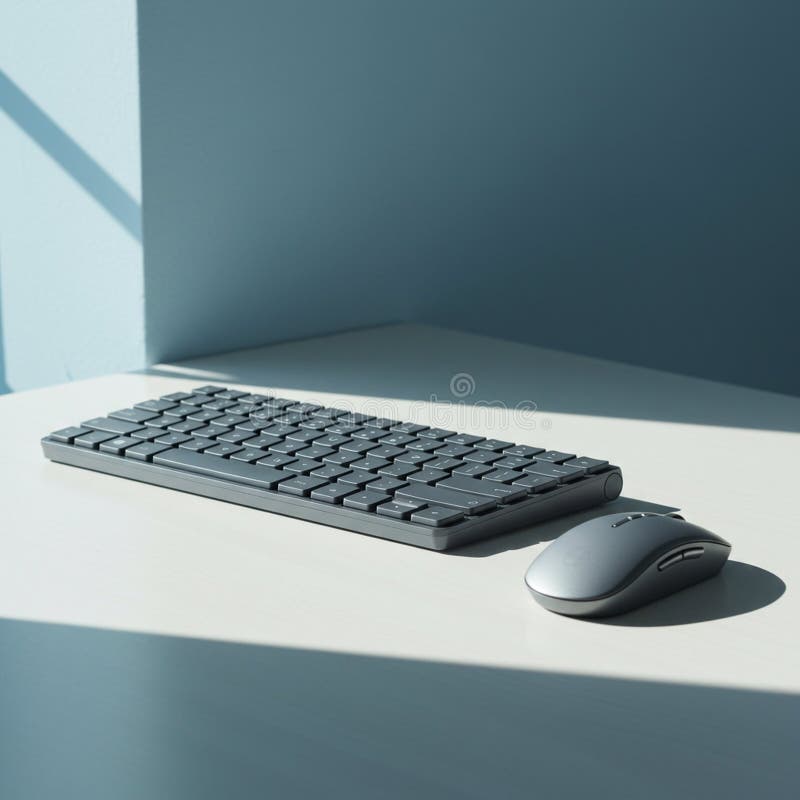A Sleek, Wireless Keyboard and Mouse are Placed on a Light-colored Desk ...
