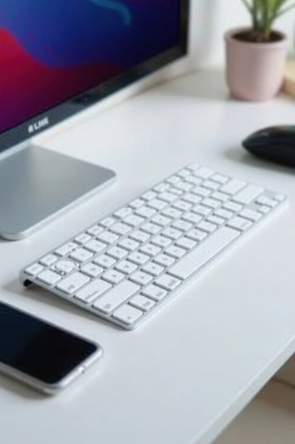 Sleek Wireless Keyboard, White Keys, Modern Design, Buttons, Bluetooth ...