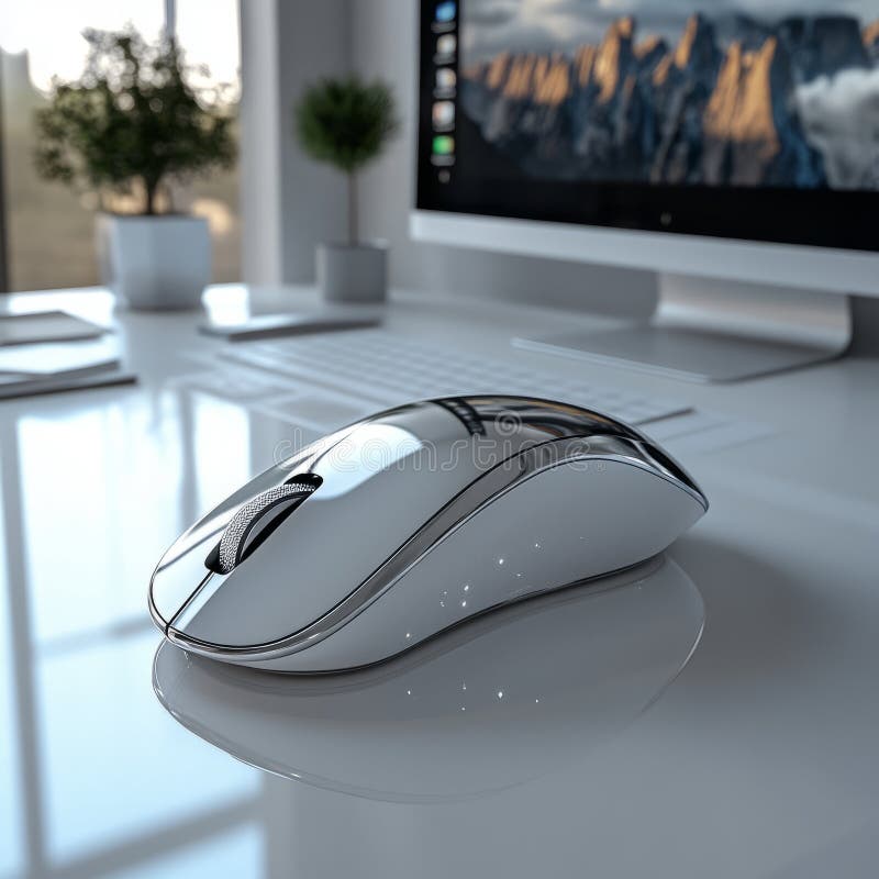 Sleek Wireless Mouse on Modern Desk in Bright Office Setting. Stock ...