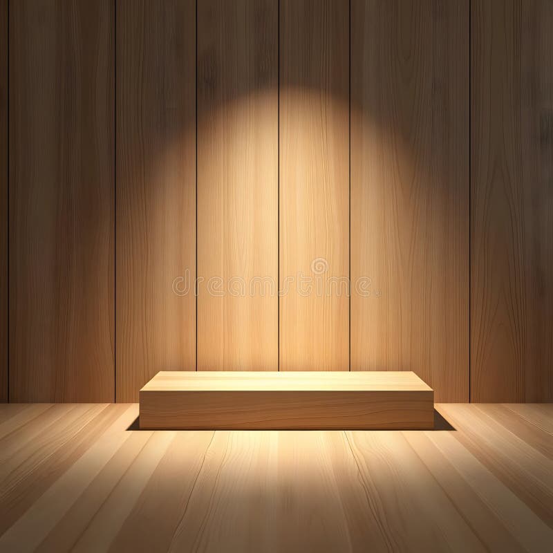 Sleek Wooden Display Surface with Dramatic Lighting Effects Stock ...