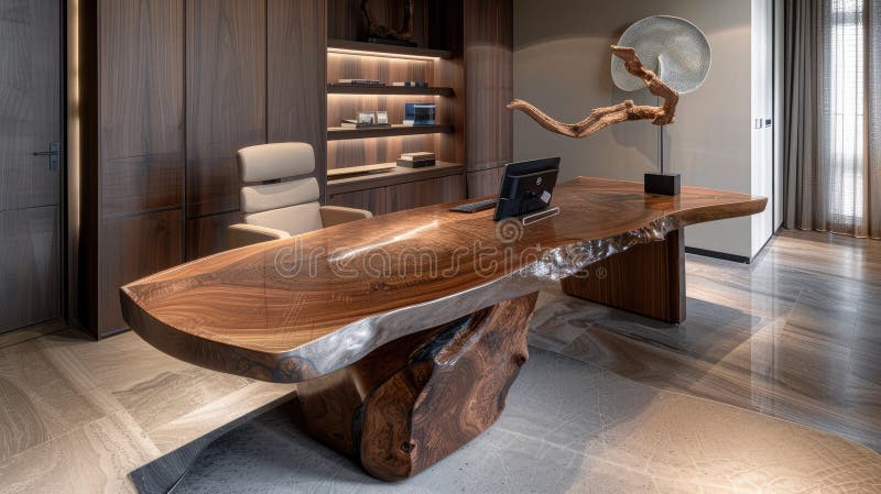A Sleek Wooden Home Office, Where Functionality Seamlessly Intertwines ...