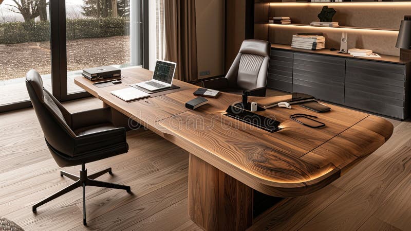 A Sleek Wooden Home Office, Where Functionality Seamlessly Intertwines ...