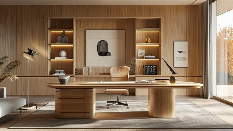 A Sleek Wooden Home Office, Where Functionality Seamlessly Intertwines ...
