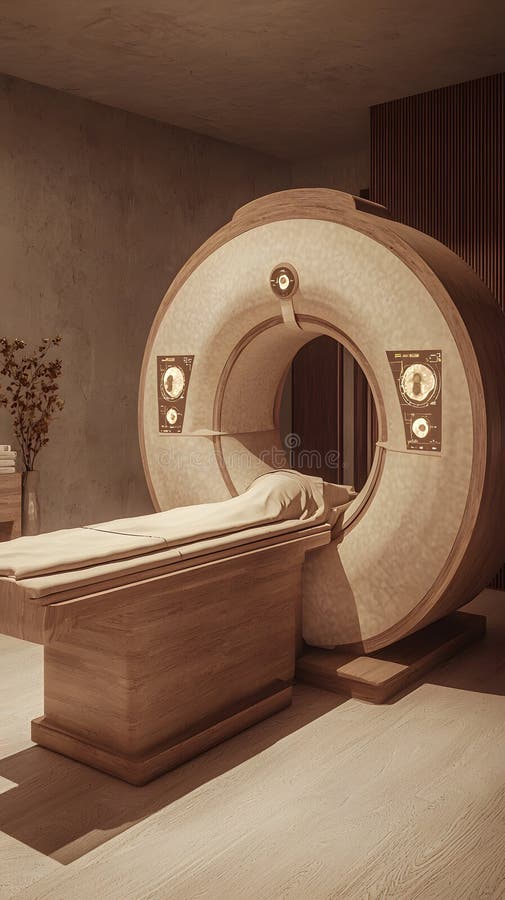 Sleek Wooden MRI Scanner in Serene Setting. Stock Illustration ...