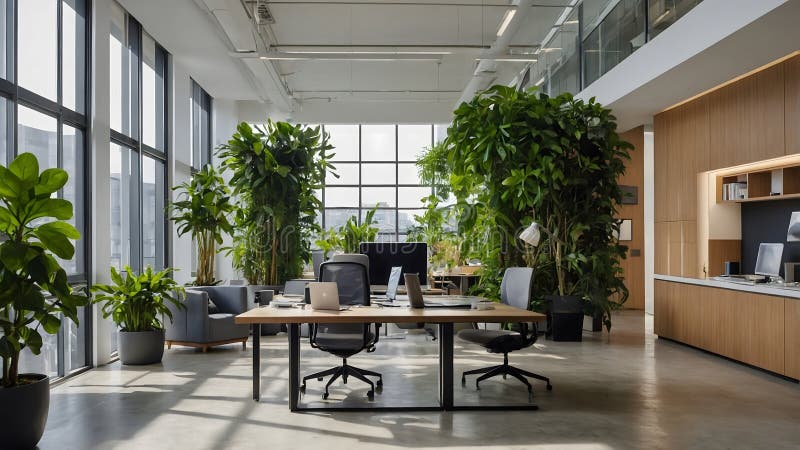 Sleek Workspace: Bright and Open Modern Office with Natural Light Stock ...