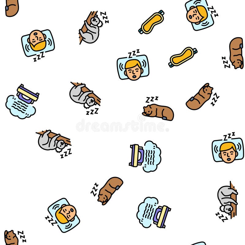 Sleep Bed Pillow Dream Night Seamless Pattern Vector Stock Illustration ...