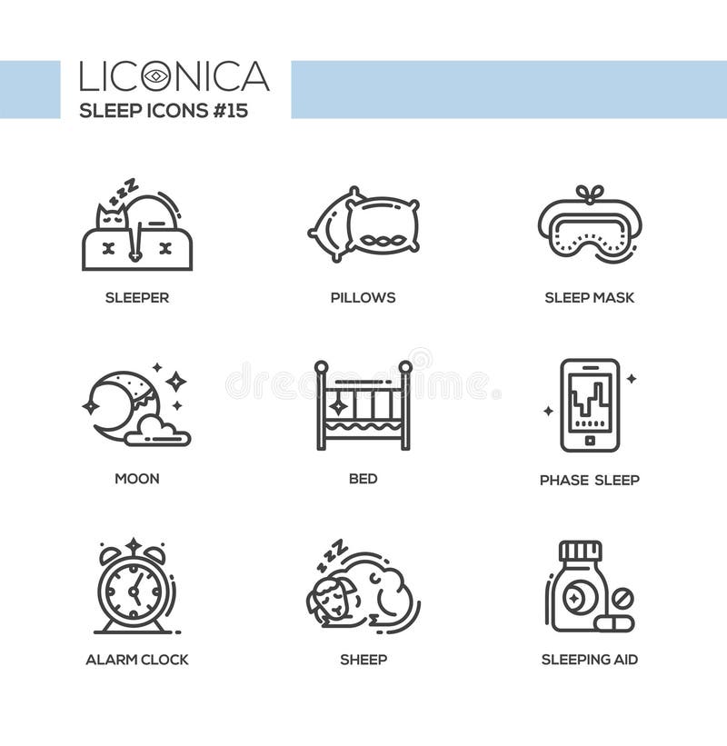Sleep - Black and White Modern Single Line Icons Set Stock Vector ...