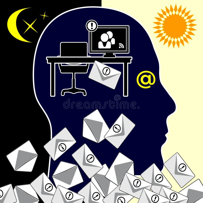 Email Overload and Insomnia Stock Illustration - Illustration of ...