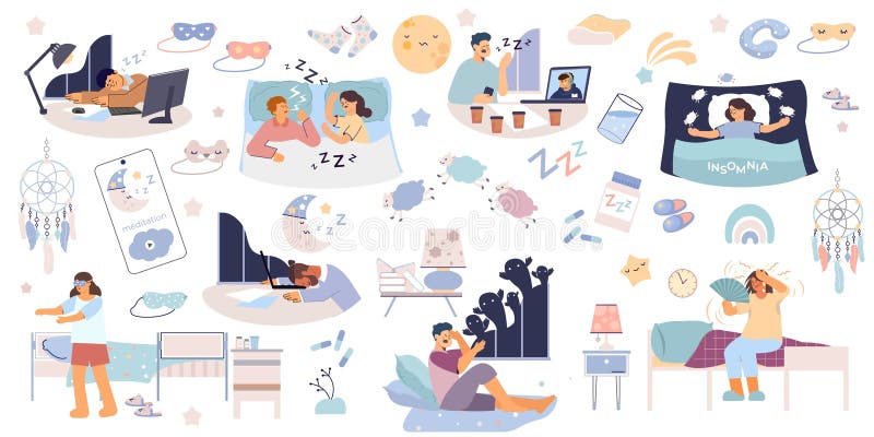 Sleep Disorder Icon Set stock vector. Illustration of prevention ...