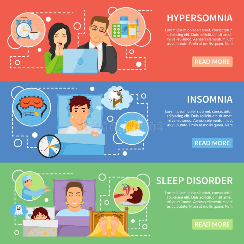 Sleep Disorders Banners Set Stock Vector - Illustration of advertising ...
