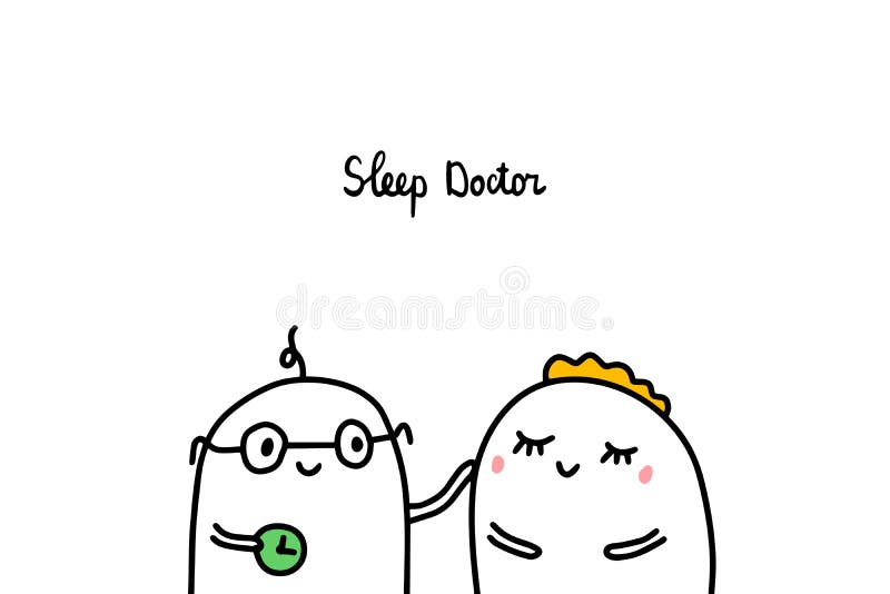 Sleep Doctor Hand Drawn Vector Illustration in Cartoon Style. Help and ...