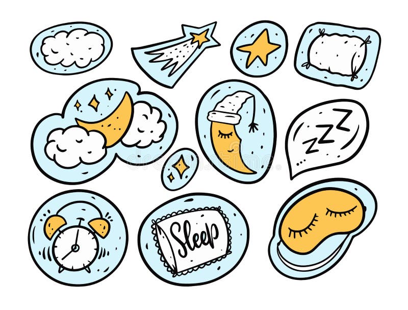 Sleep and Dream Doodle Bubbles Set. Hand Drawn Text and Signs Stock ...