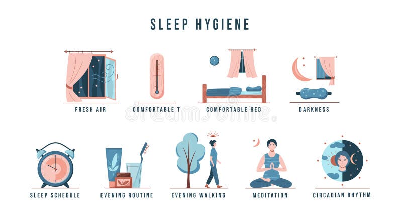 Sleep Hygiene Set. Tips for How To Sleep Better Stock Illustration ...