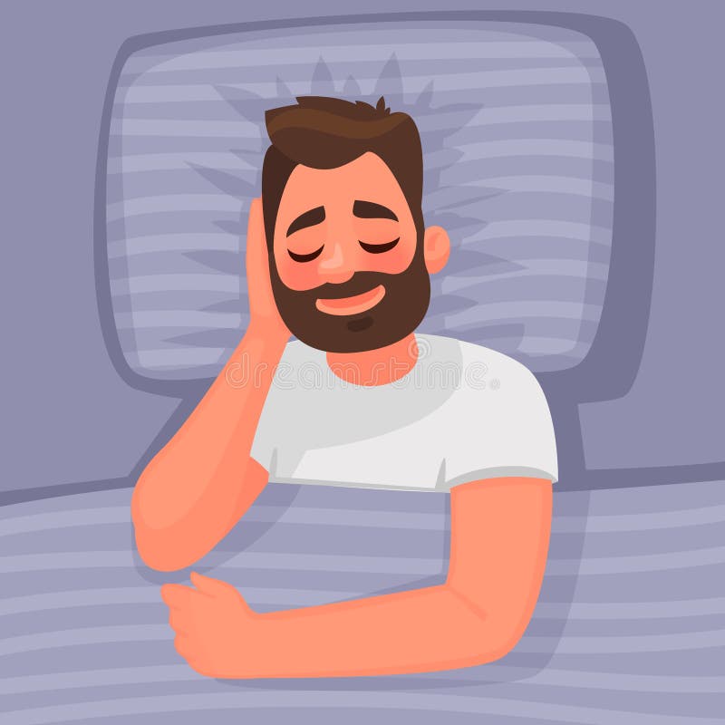 Sleep. a Man is Sleeping in Bed. Good Night Stock Illustration ...