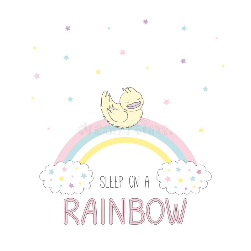 Sleep on a Rainbow Illustration with a Duck Stock Vector - Illustration ...