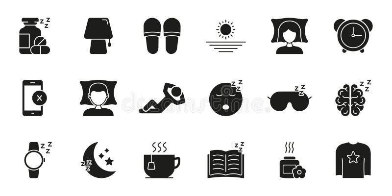 Sleep and Relaxation Silhouette Icon Set. Rest, Relaxation Techniques ...
