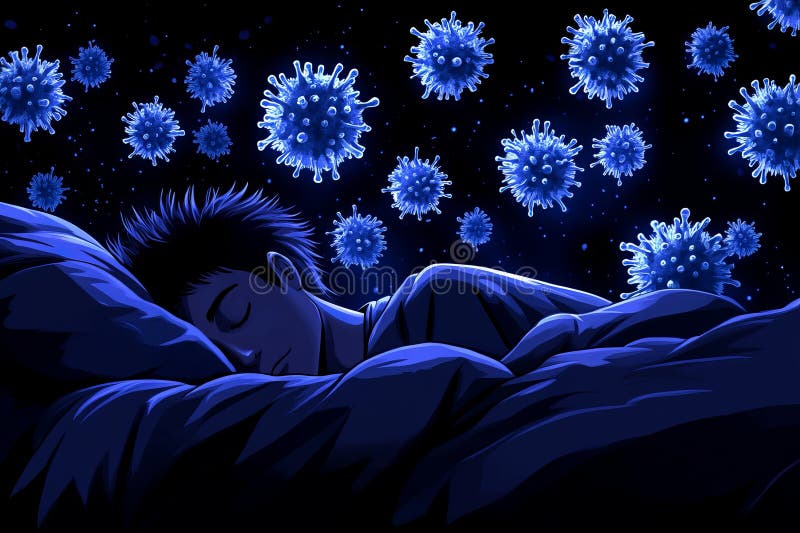Immune System. Sleep State with Floating Viruses in a Dark Environment ...