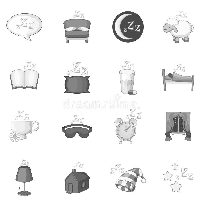Sleep Symbols Icons Set Monochrome Stock Vector - Illustration of ...