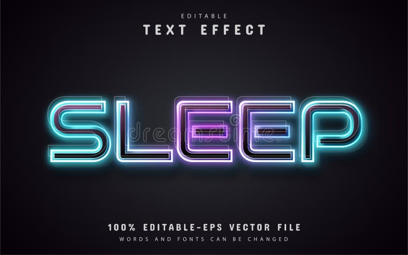 Sleep Text Effect Neon Style Stock Vector - Illustration of glowing ...