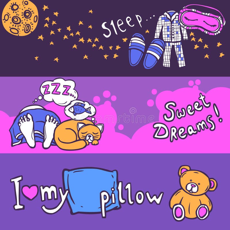 Sleep Time Banner Set stock vector. Illustration of pillow - 51338905