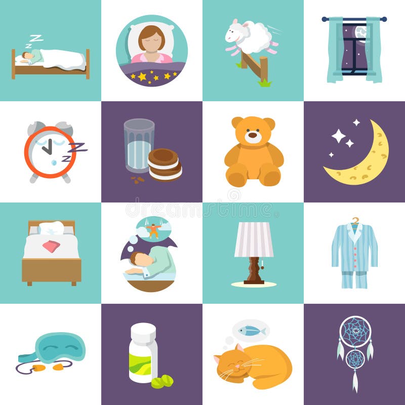 Sleep time icons flat stock vector. Illustration of pictogram - 46133795