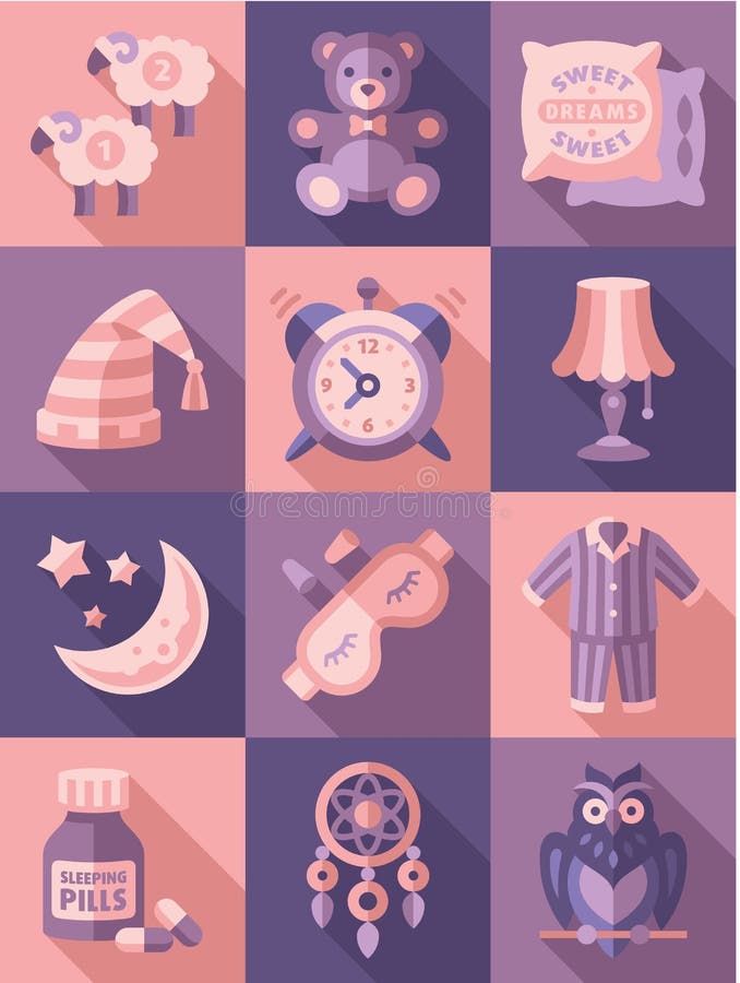 Sleep Time Icons Flat Vector Illustration Stock Vector - Illustration ...