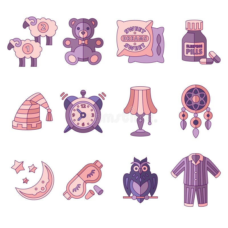 Sleep Time Icons Flat Vector Illustration Stock Vector - Illustration ...