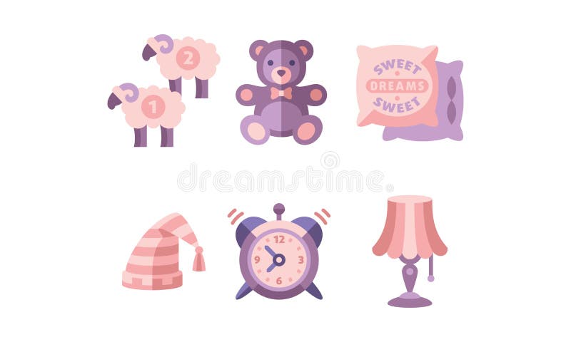 Sleep Time, Objects for Sleep, Sheep, Teddy Bear, Pillows, Nightcap ...
