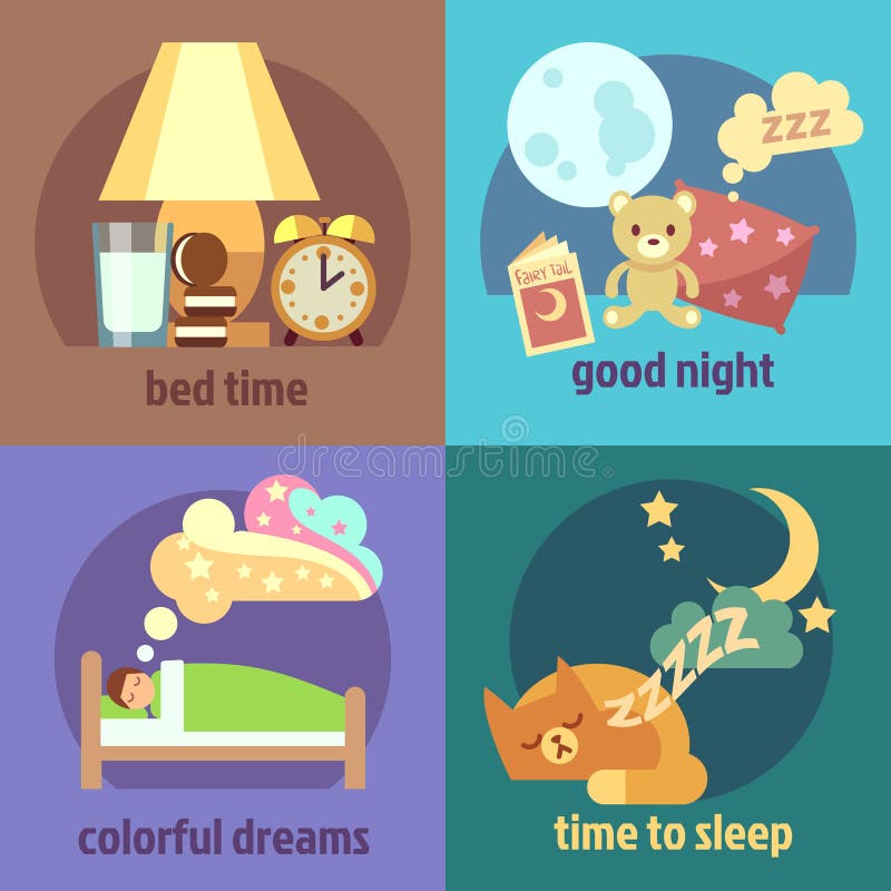 Sleep Time Vector Concept Backgrounds Set Stock Vector - Illustration ...