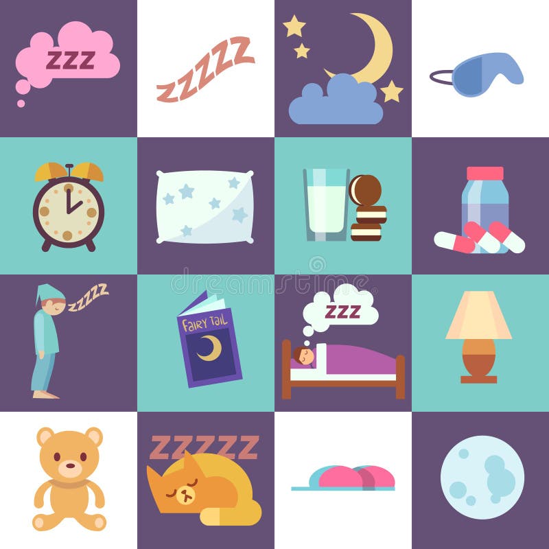 Sleep Time Vector Flat Icons Stock Vector - Illustration of bedtime ...