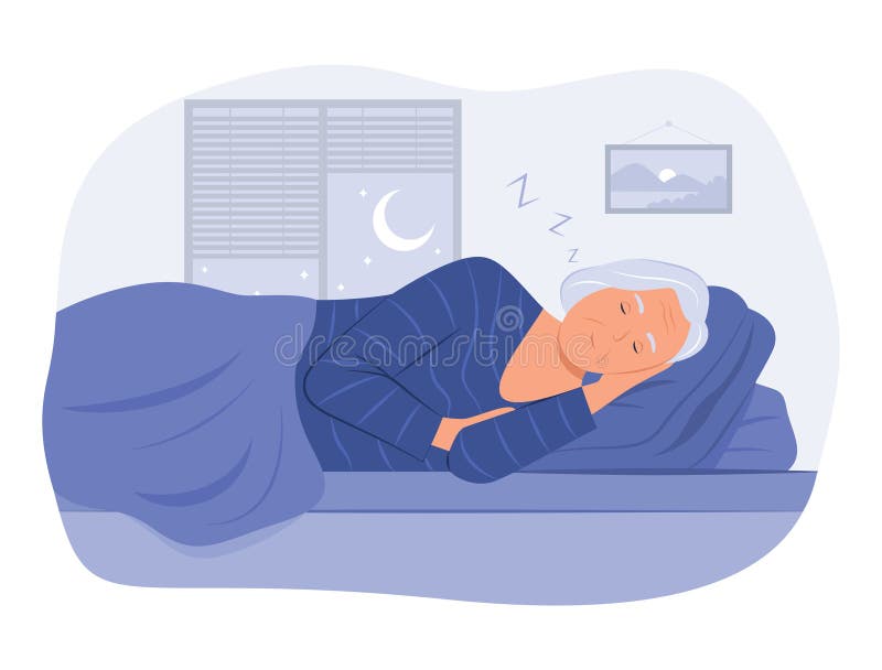 Elderly Woman Sleeping in Bed at Night Stock Vector - Illustration of ...