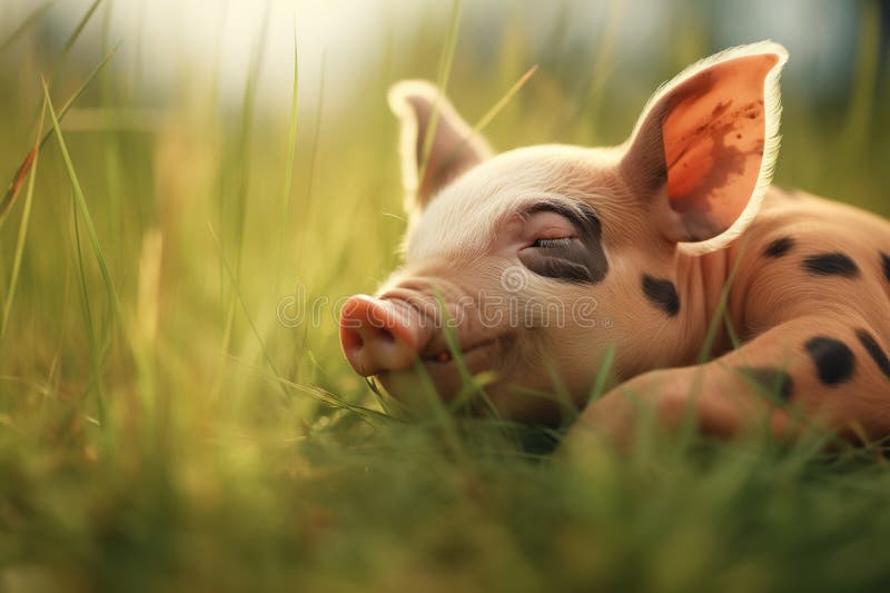 Sleeper Piglet in a Grassy Field Stock Photo - Image of piglet ...