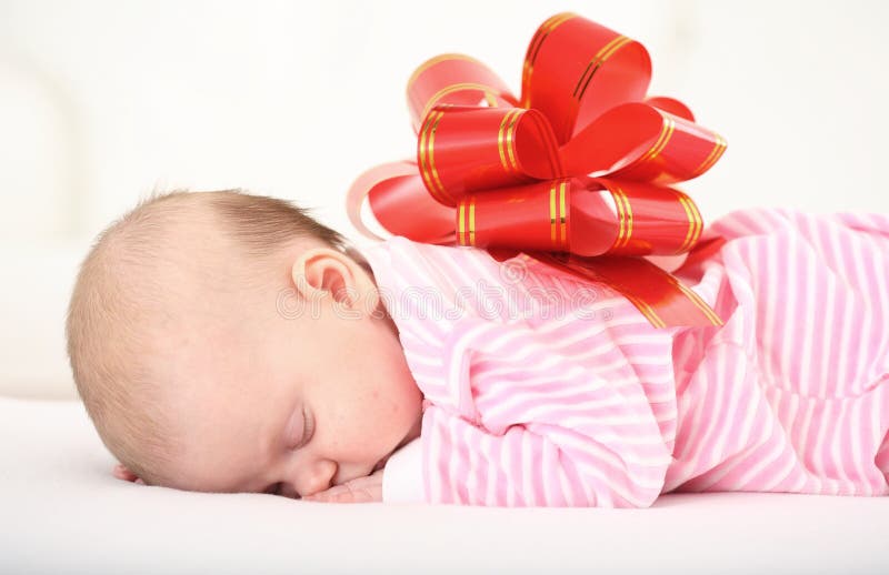 Newborn Baby in the Red Bow Stock Photo - Image of holidays, happiness ...