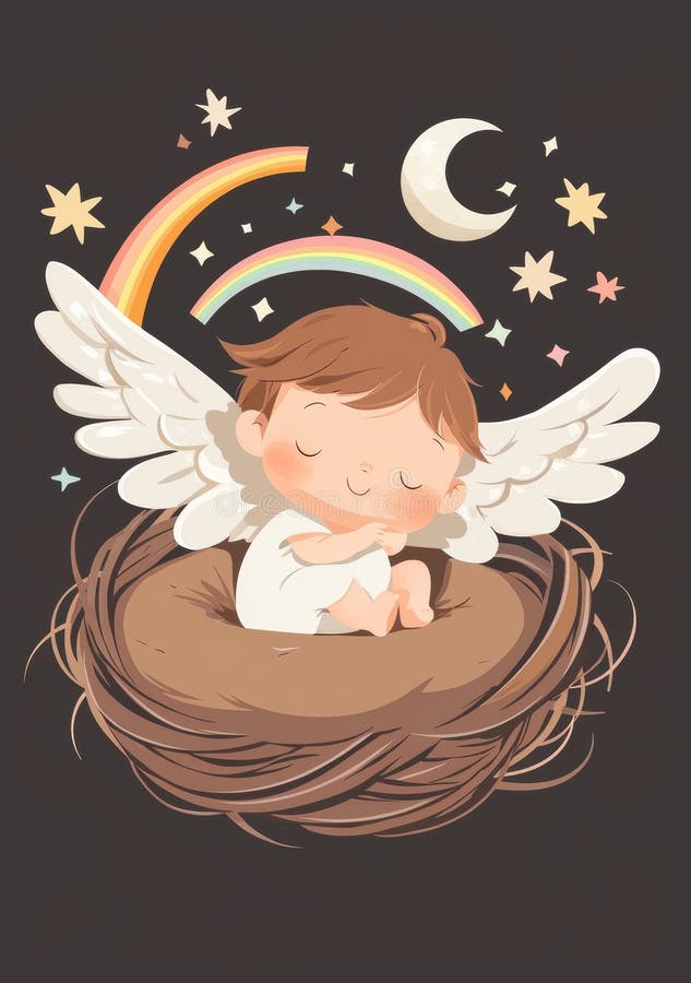 Sleeping Baby Angel Watercolor Illustration. Stock Image - Image of ...