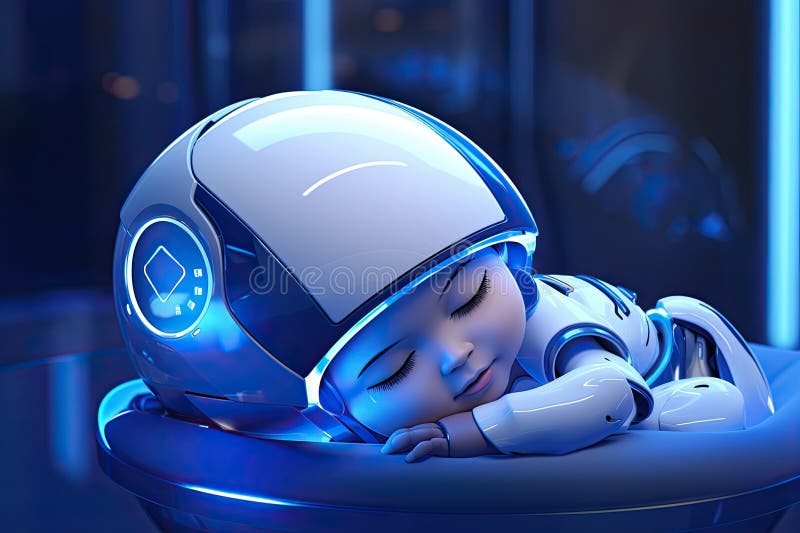 Sleeping Baby Robot Futuristic Future Digital Technology AI Generated Stock Illustration ...