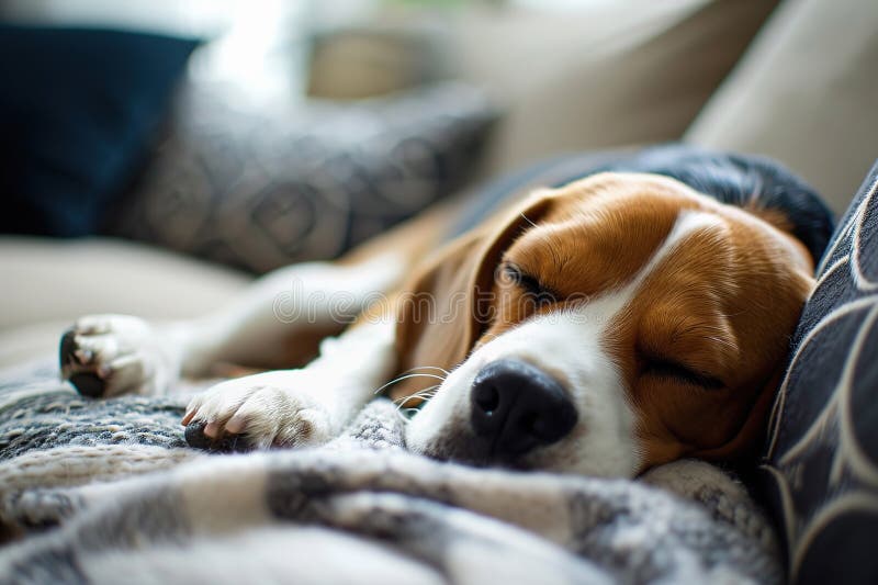 Sleeping Beagle Dog on Cozy Blanket Stock Photo - Image of breed ...