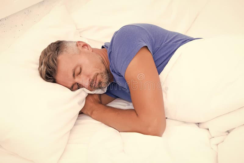 Sleeping Beauty. Man Handsome Guy Lay in Bed. Get Enough Amount of ...