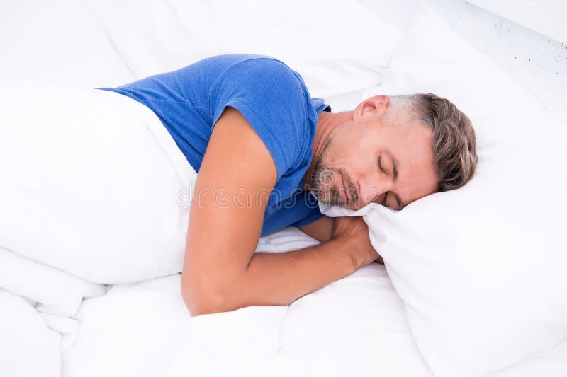 Sleeping Beauty. Man Handsome Guy Lay in Bed. Get Enough Amount of ...