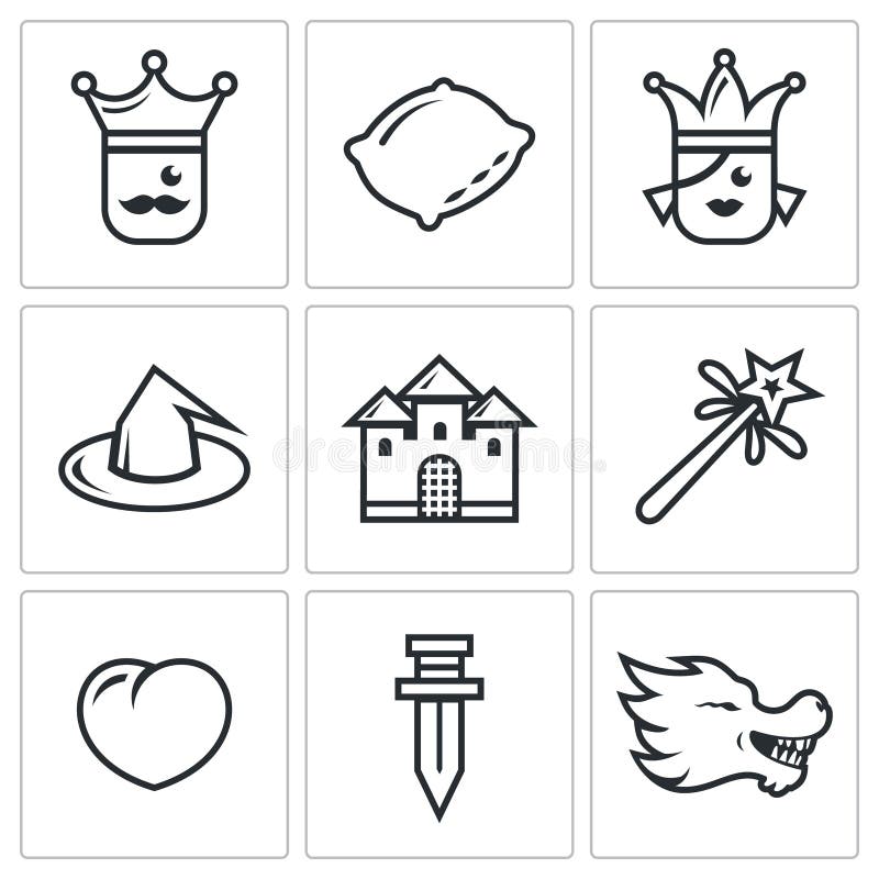 Sleeping Beauty, Tale about a Kingdom and Magic Icons Set. Vector ...