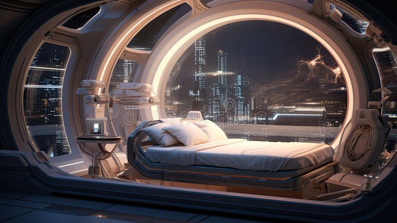 Sleeping Blurred Space Station Interior Stock Illustration ...