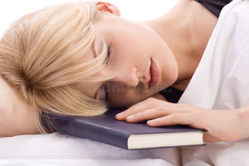 Sleeping with book stock photo. Image of blond, lying - 5672814
