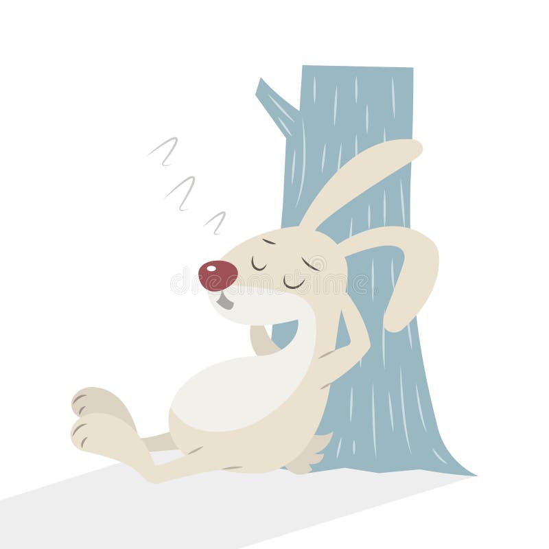 Cartoon Rabbit Sleeping Under Tree Stock Vector - Illustration of brown ...